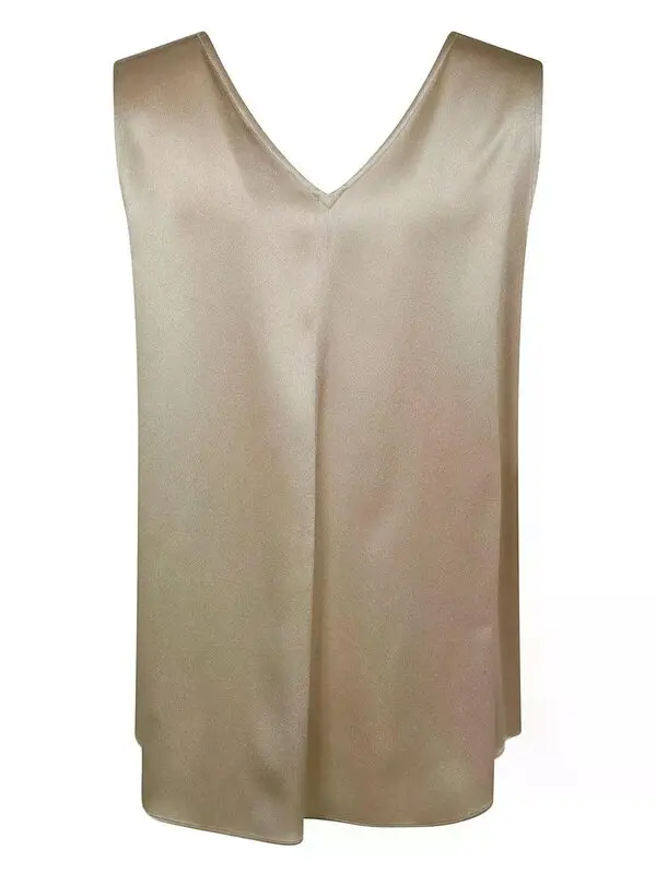 Antonelli Firenze Sand Beige Satin-finish V-neck Sleeveless Top