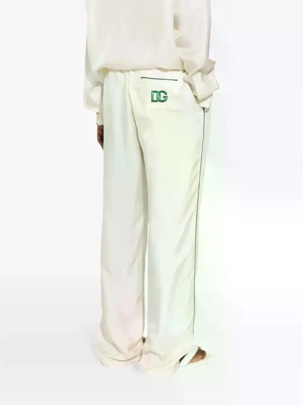 Dolce & Gabbana Logo-embroidered Silk Trousers - White