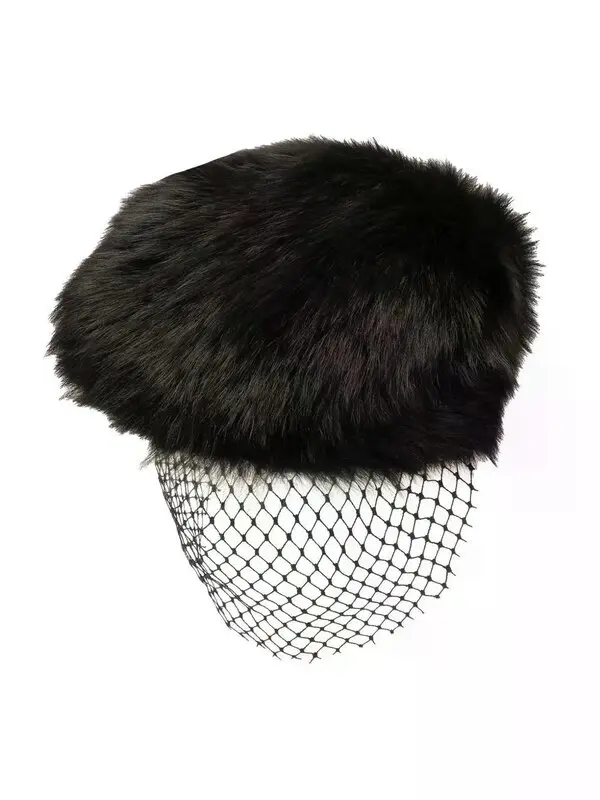 Dolce & Gabbana Shearling Flat Cap With Veil
