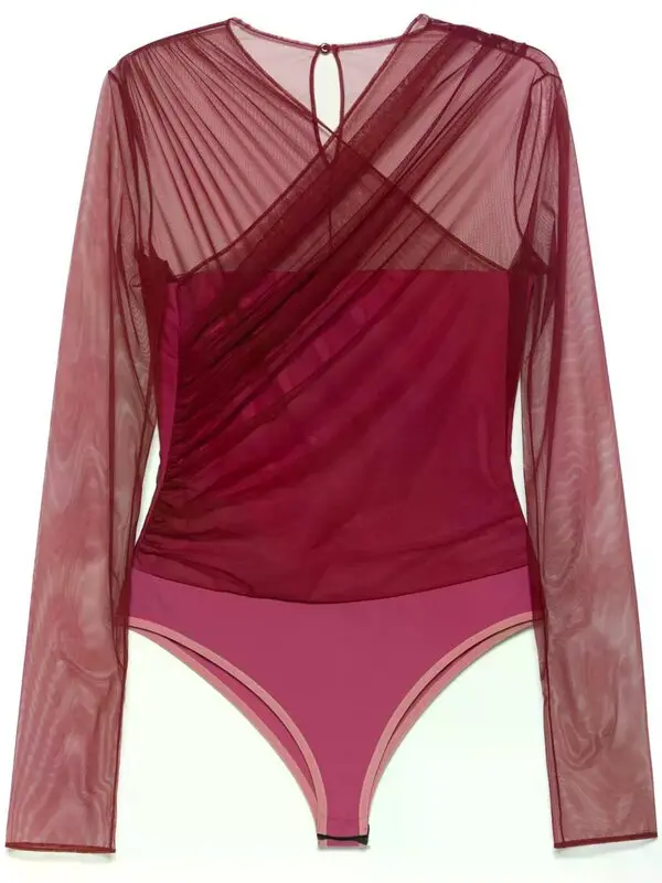 NENSI DOJAKA Burgundy Tulle Bodysuit