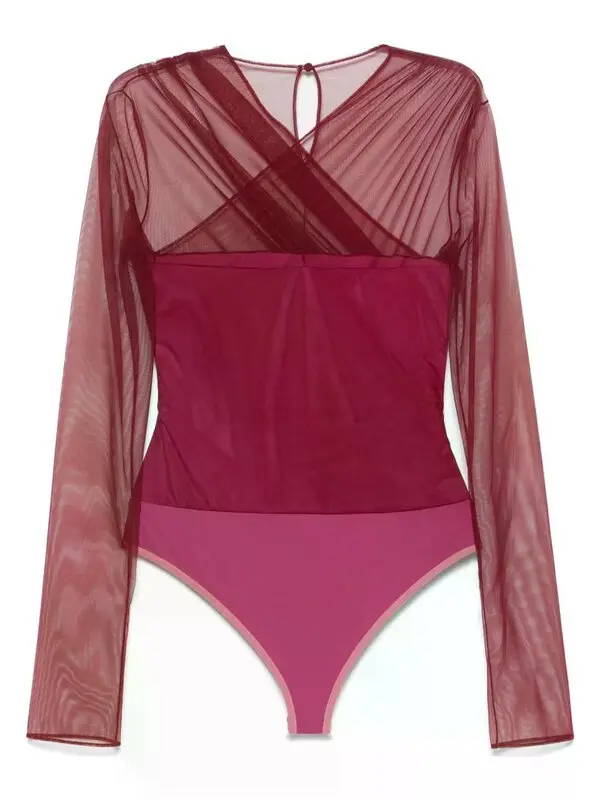 NENSI DOJAKA Burgundy Tulle Bodysuit