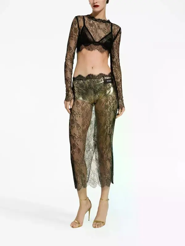 Dolce & Gabbana Sheer Lace Cropped Top - Black