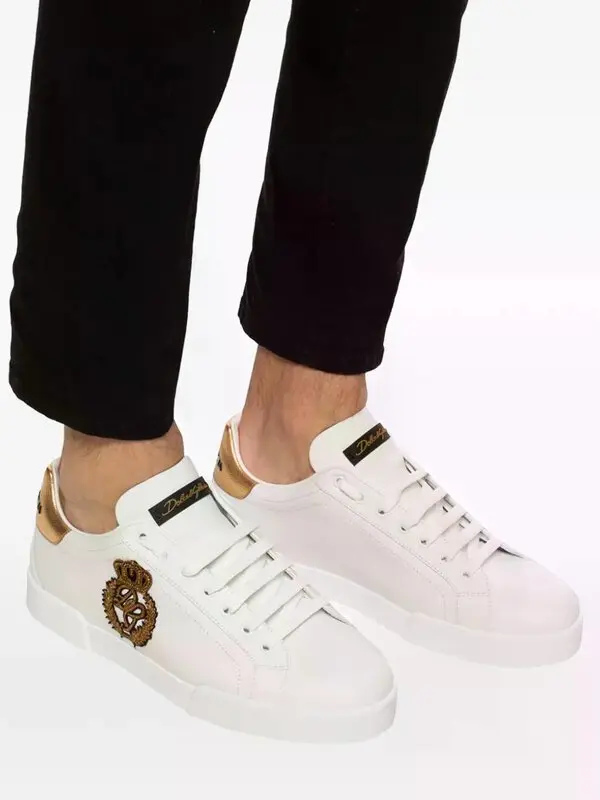 Dolce & Gabbana Portofino Crown Patch Leather Sneakers