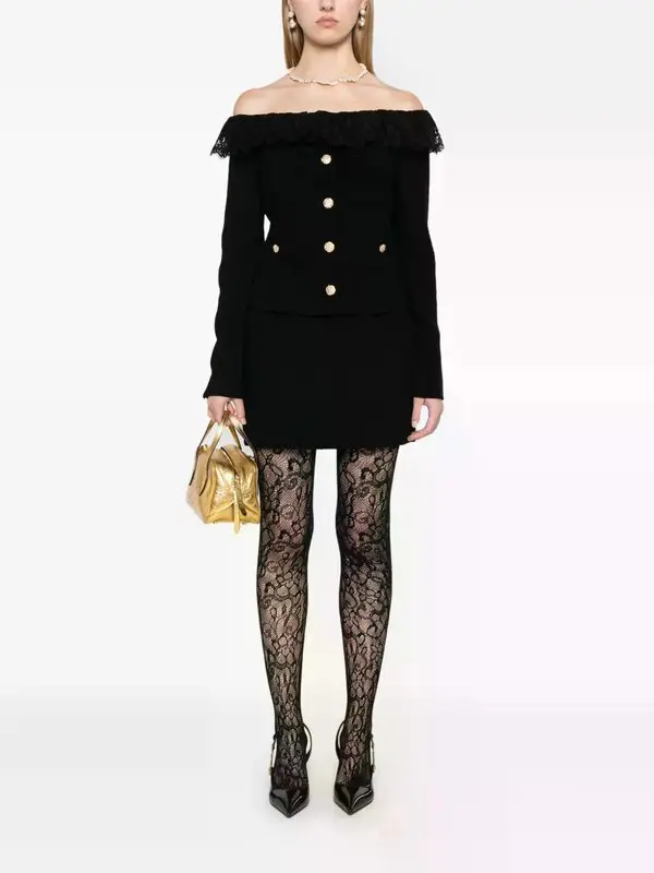 Alessandra Rich Off-shoulder Tweed Jacket - Black