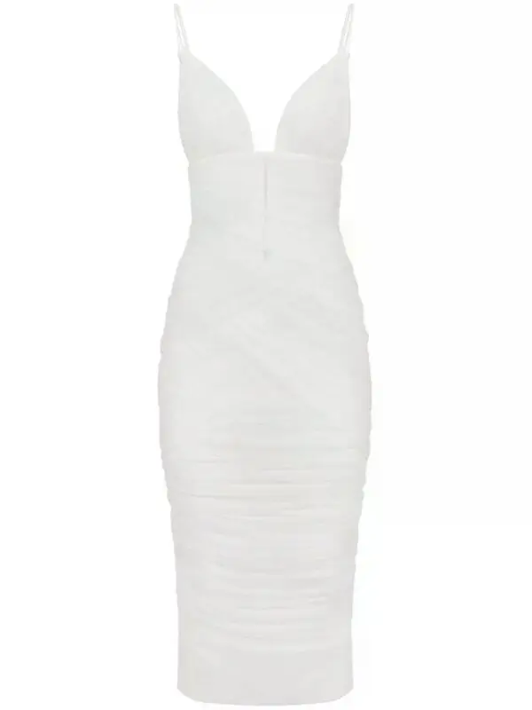 Dolce & Gabbana Midi Draped Tulle Dress - White