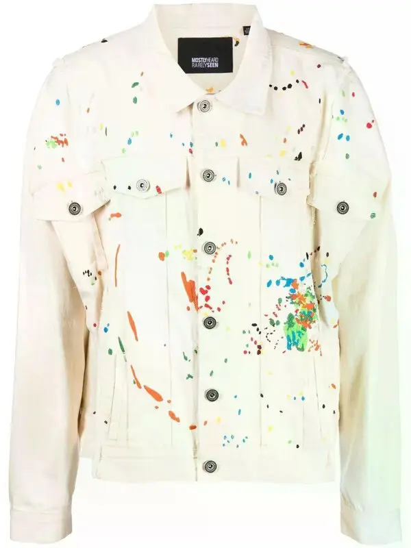 MOSTLY HEARD RARELY SEEN Paint-embroidered Denim Jacket - Neutrals