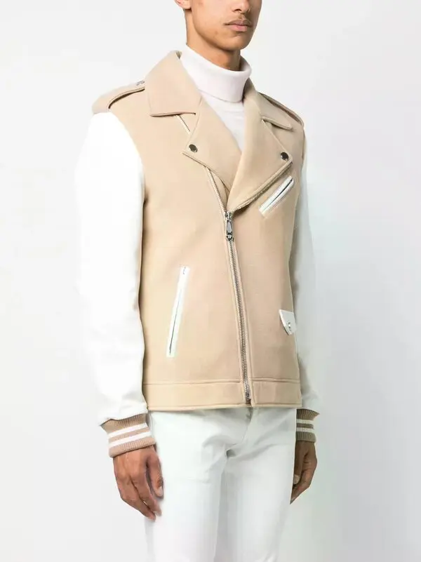 Philipp Plein Leather Biker Jacket - Neutrals