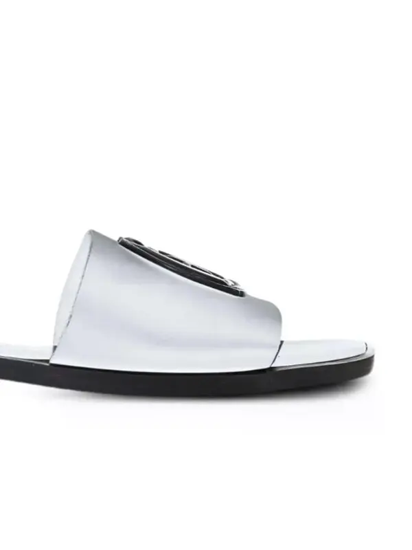 Just Cavalli Leather Slides - Silver