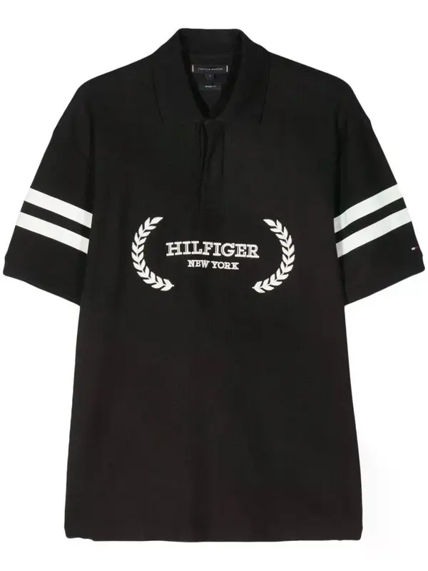 Tommy Hilfiger Monotype Stripe Cotton Polo Shirt - Black