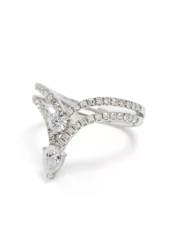 Shay 18k White Gold Mixed Stacked Chevron Diamond Pinky Ring