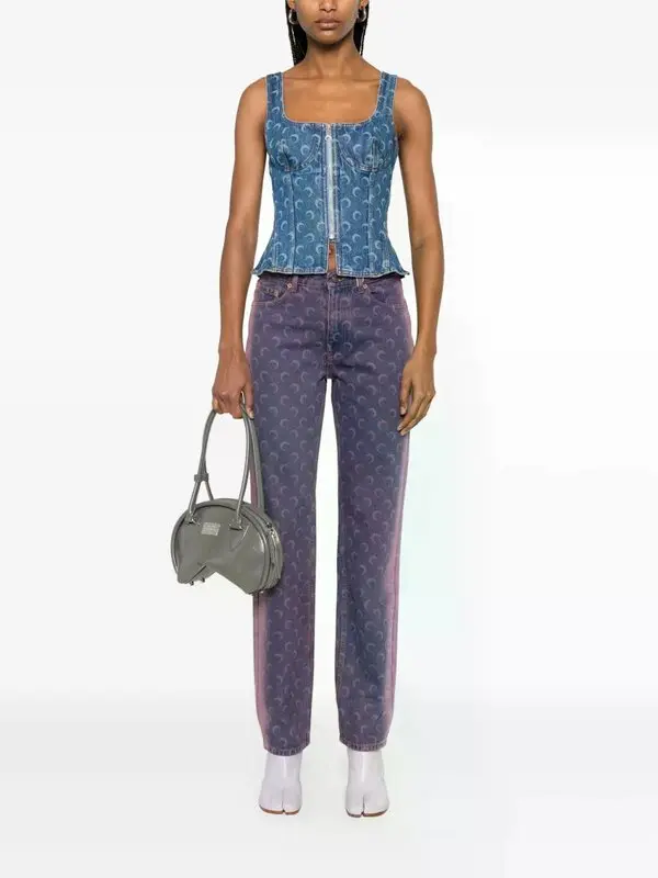 MARINE SERRE Moon Laser Denim Bustier Top - Blue