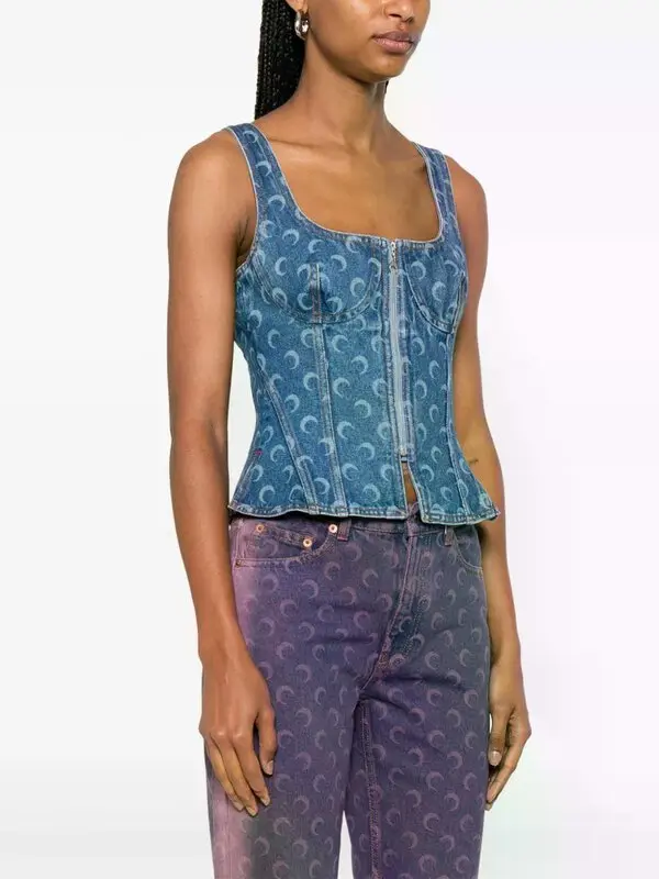 MARINE SERRE Moon Laser Denim Bustier Top