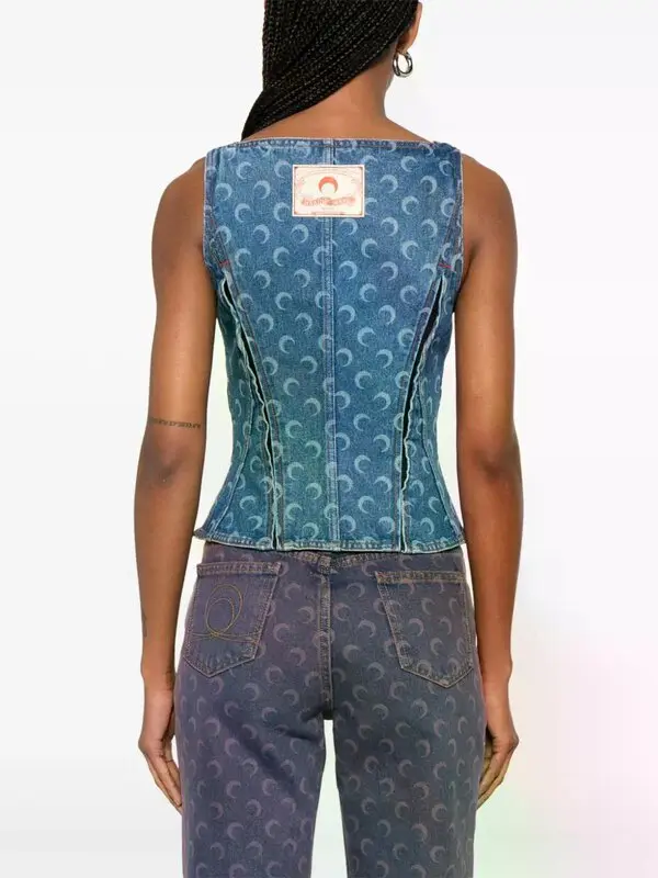 MARINE SERRE Moon Laser Denim Bustier Top