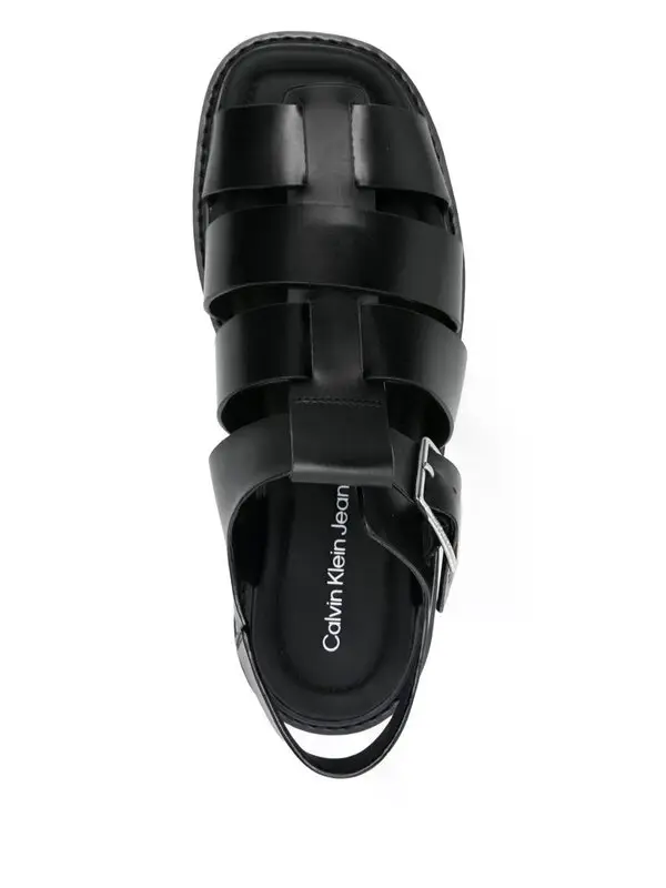 Calvin Klein Leather Buckled Flat Sandals