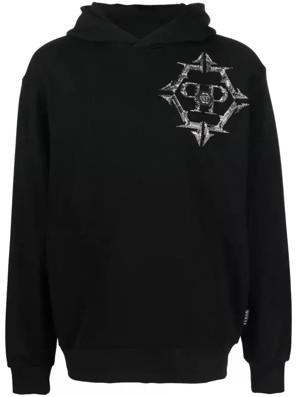 Philipp Plein Chrome Rhinestone Embellished Hoodie