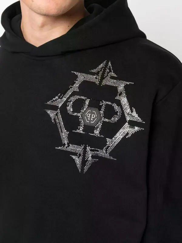 Philipp Plein Chrome Rhinestone Embellished Hoodie