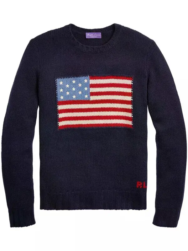 Ralph Lauren Purple Label Intarsia-knit Flag Sweater - Blue