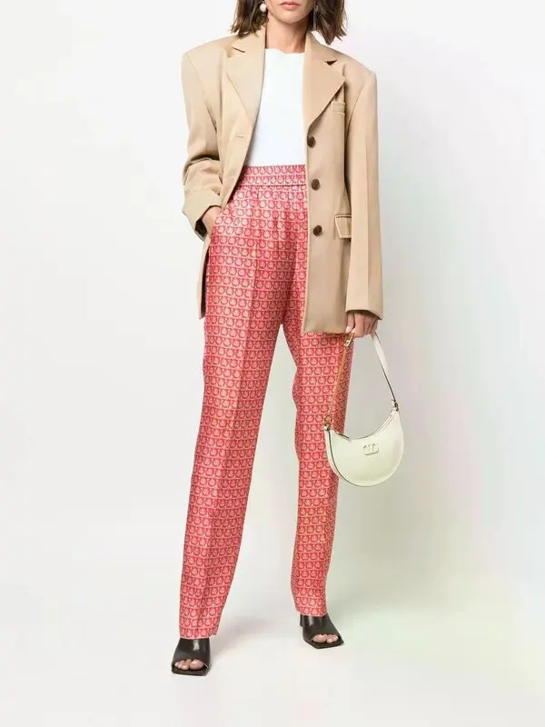 FERRAGAMO High-waisted Silk Trousers With Monogram Print