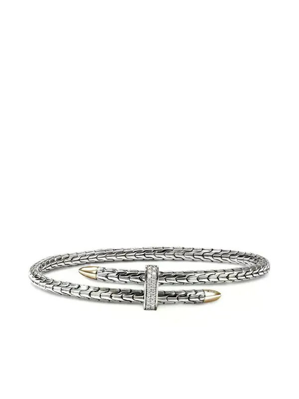 John Hardy Sterling And 14 Yellow Gold Diamond Spear Flex Cuff Bracelet - Silver