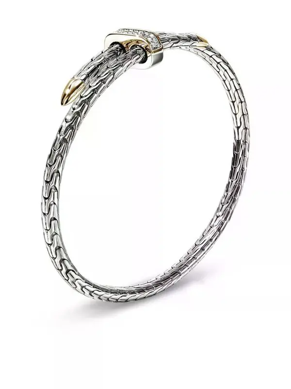 John Hardy Sterling And 14 Yellow Gold Diamond Spear Flex Cuff Bracelet