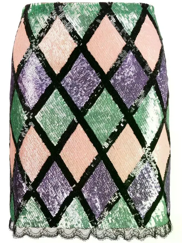 Blumarine Sequin Argyle Mini Skirt - Black