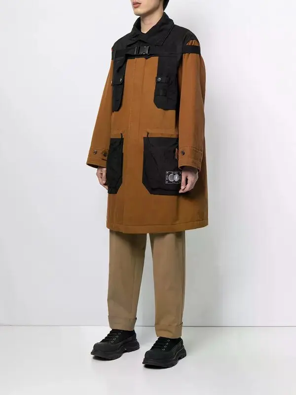 PORTS V Panelled Hooded Raincoat - Brown