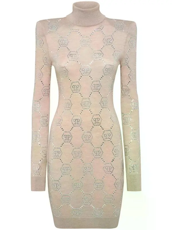 Philipp Plein Crystal Embellished Monogram Mini Dress