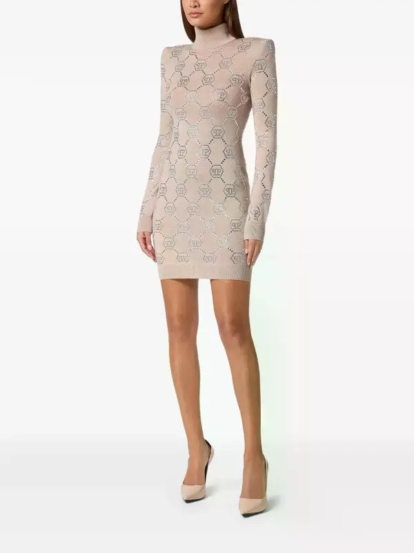 Philipp Plein Crystal Embellished Monogram Mini Dress