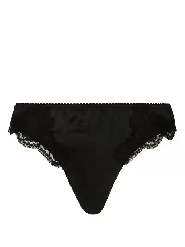 Dolce & Gabbana Lace-trim Satin Thong - Black