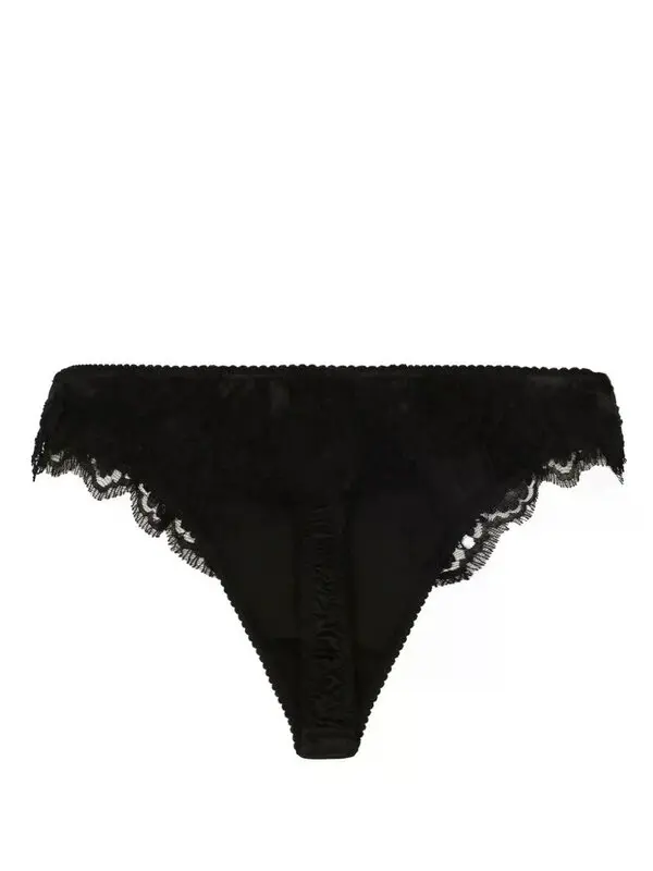 Dolce & Gabbana Lace-trim Satin Thong - Black