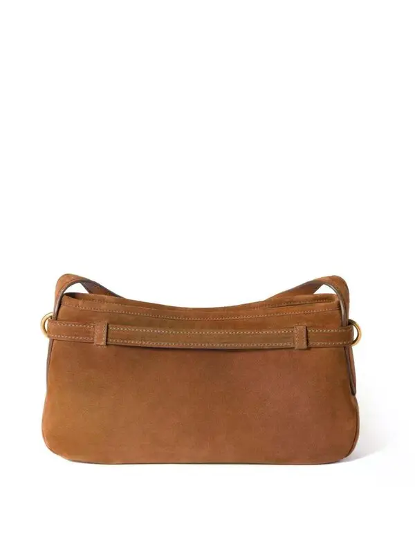 Miu Miu Suede Shoulder Bag With Embossed Logo - Brown