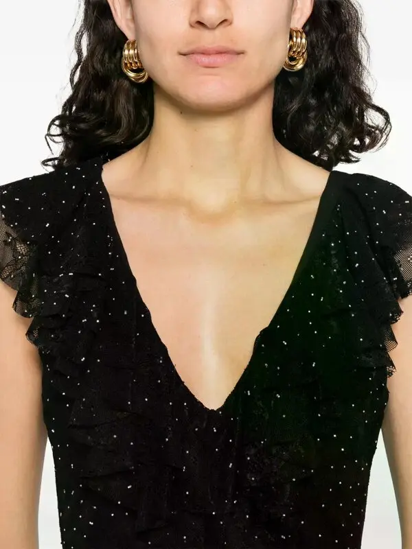 NISSA Lace Mini Dress With Rhinestone Embellishment - Black