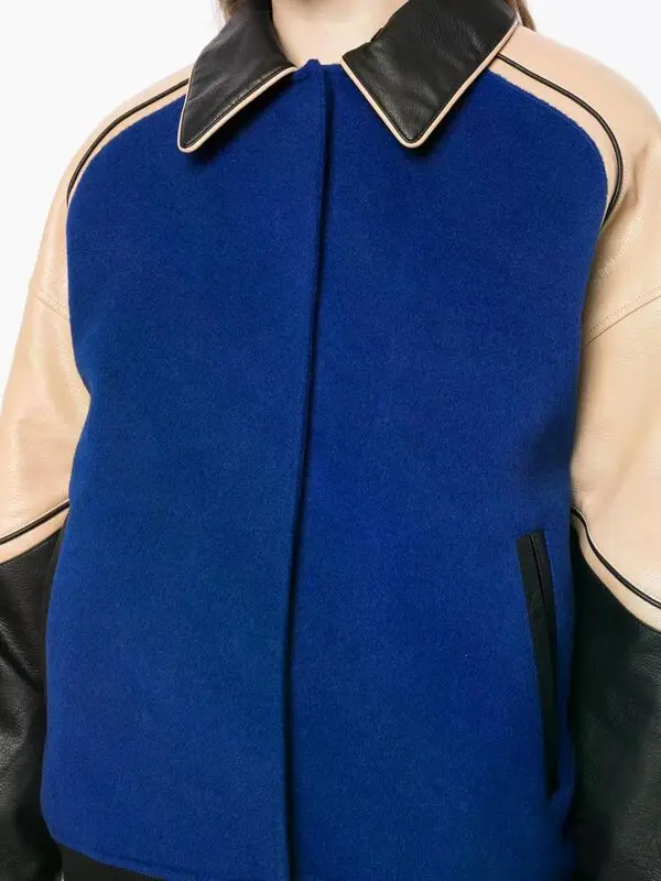Goen.j Faux-leather Trim Wool Jacket - Blue