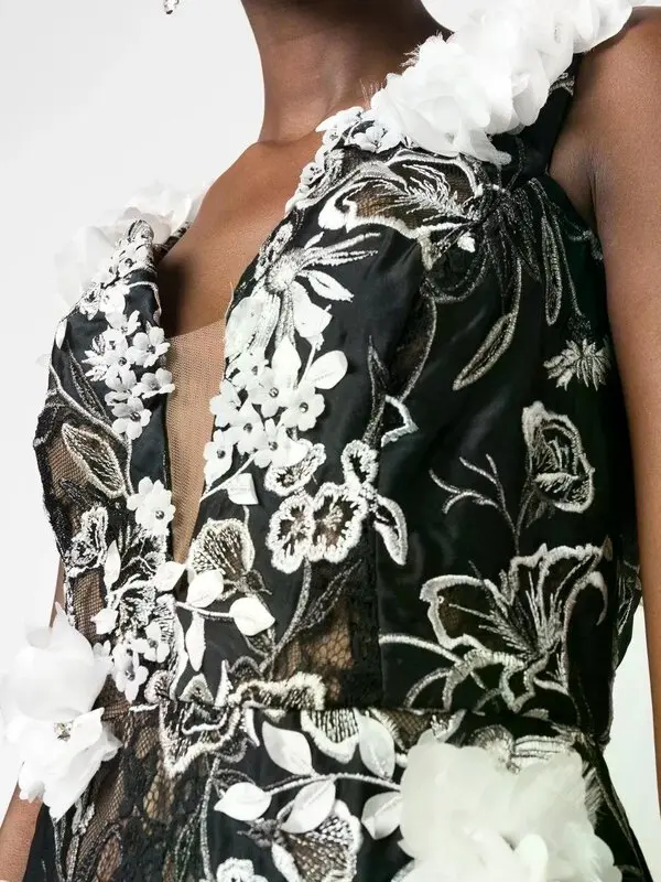 Marchesa Floral Appliqué Midi Dress