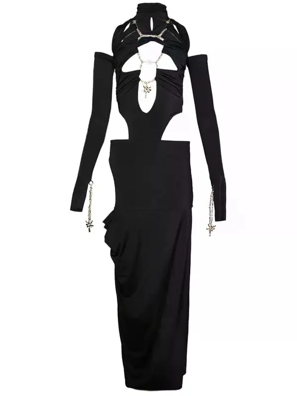DI PETSA Stretch Dress With Chain Detail And Cut-outs - Black