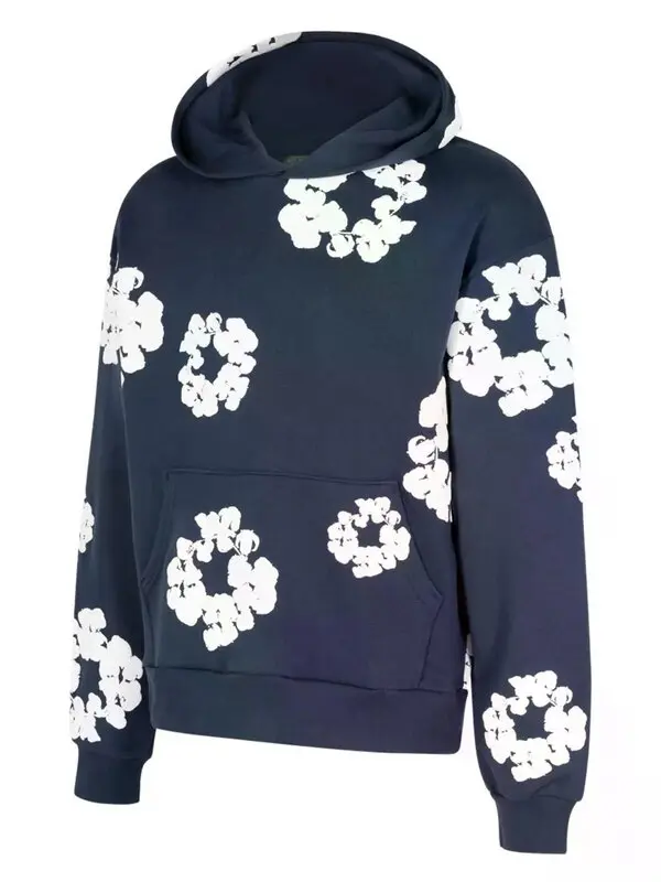 DENIM TEARS Cotton Wreath-print Hoodie - Blue