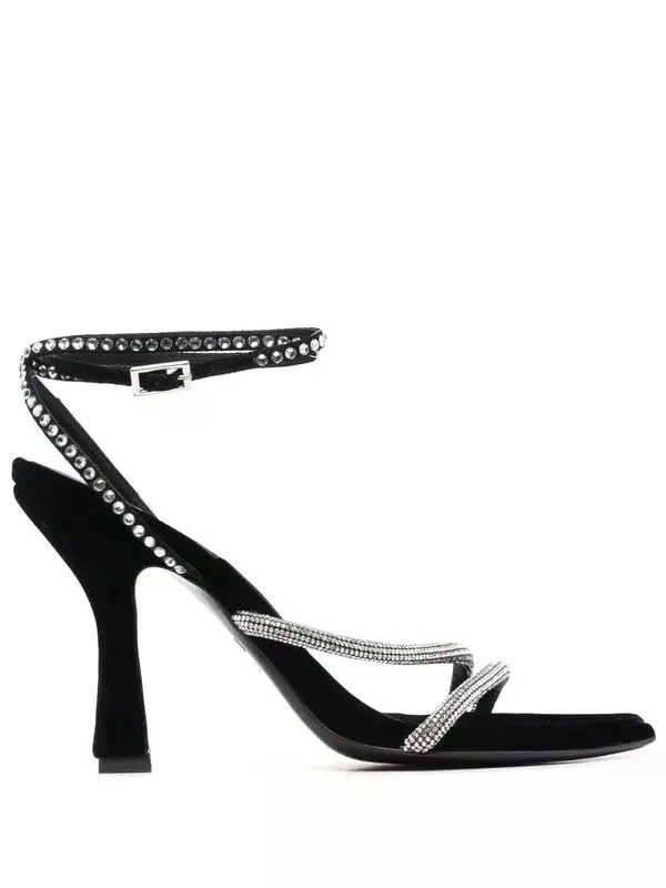 3JUIN Crystal Embellished Pointed Toe Ankle Strap Sandals