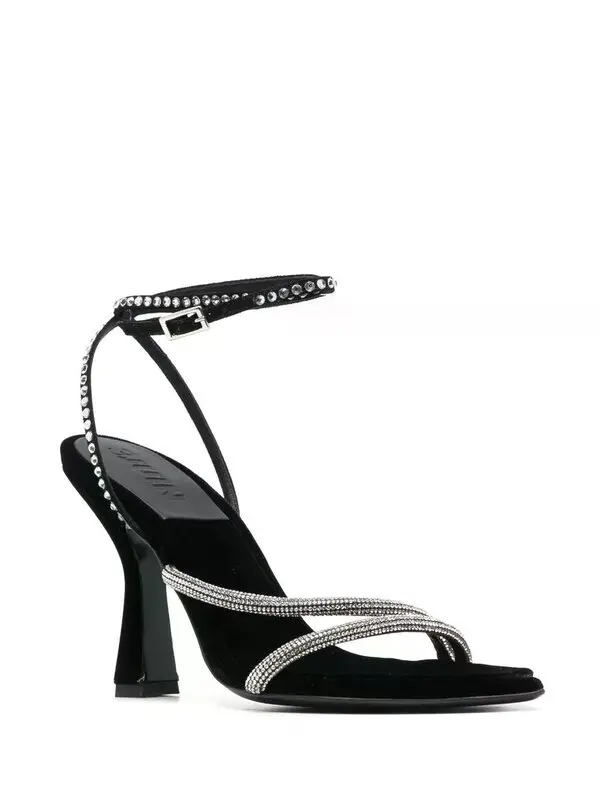 3JUIN Crystal Embellished Pointed Toe Ankle Strap Sandals