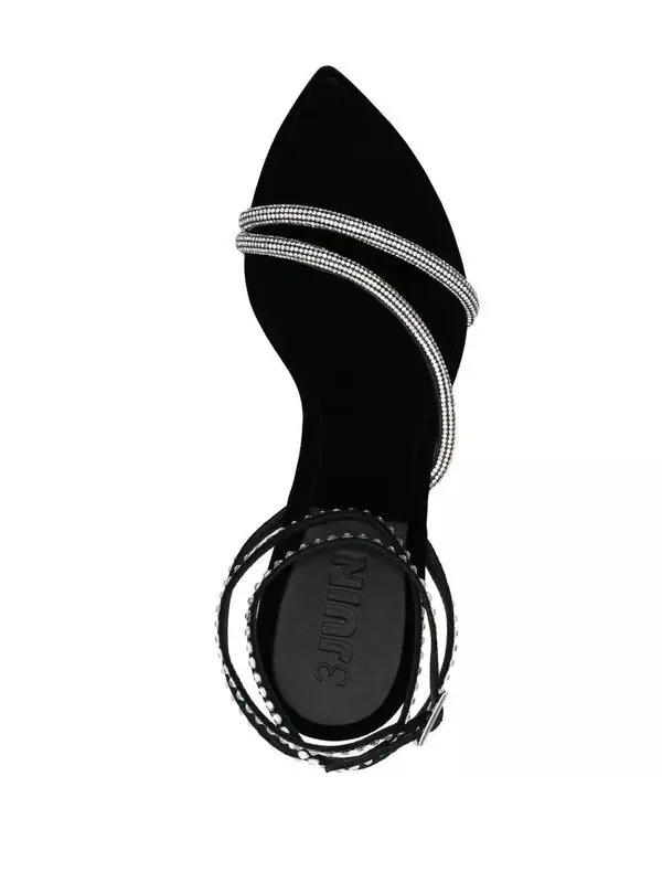 3JUIN Crystal Embellished Pointed Toe Ankle Strap Sandals