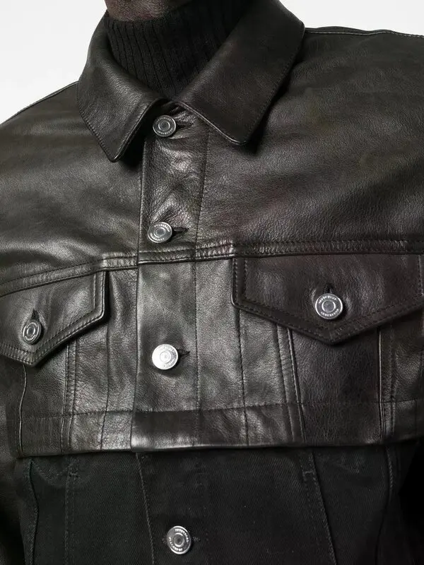 VTMNTS Contrasting Leather-block Denim Jacket