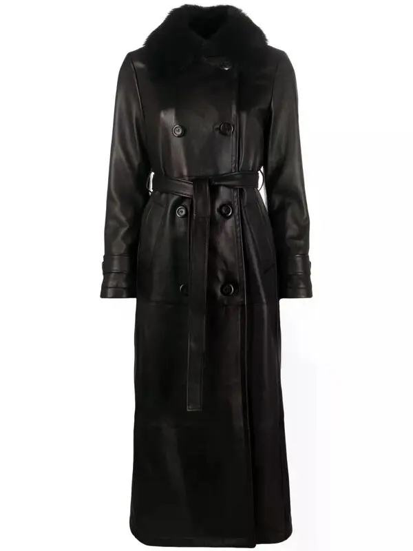 BLANCHA Shearling-collar Double-breasted Coat - Black