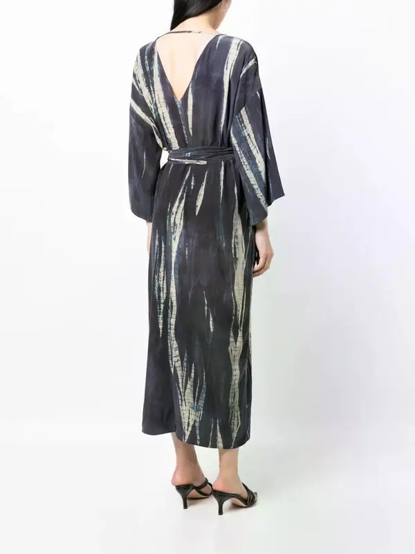 Voz Abstract Pattern Print Silk V-neck Dress
