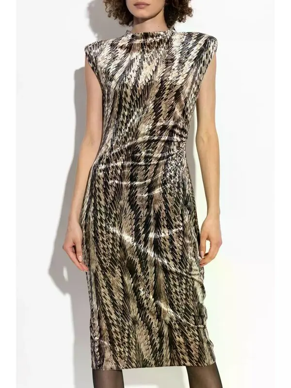 Diane Von Furstenberg Abstract Print Mock Neck Sleeveless Midi Dress
