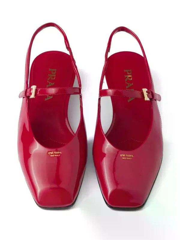 Prada Patent Leather Slingback Ballerina Shoes - Red