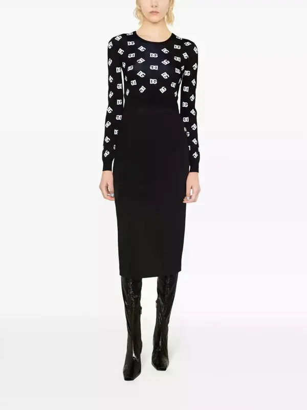 Dolce & Gabbana Midi Skirt With Logo Plaque