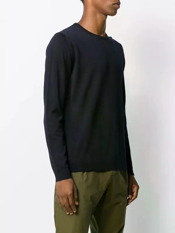ROBERTO COLLINA Navy Merino Wool Fitted Sweater - Blue