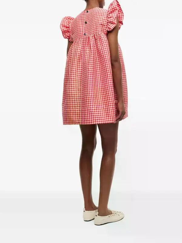 GANNI Gingham Check Print Mini Dress With Cap Sleeves - Red