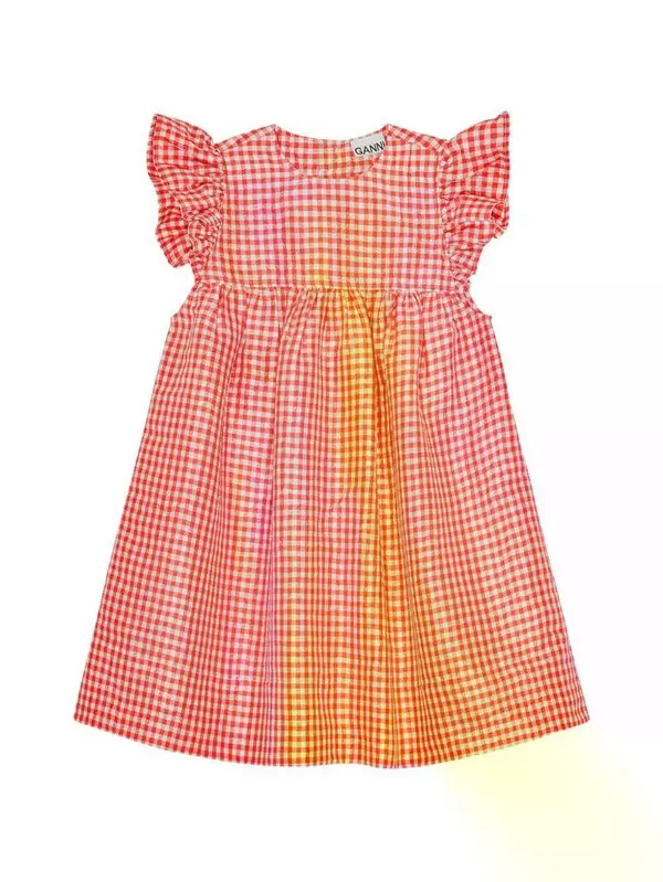 GANNI Gingham Check Print Mini Dress With Cap Sleeves