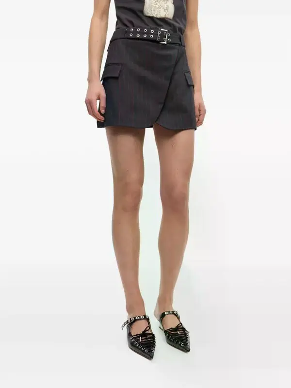 GANNI Belted Mini Skirt With Vertical Stripes