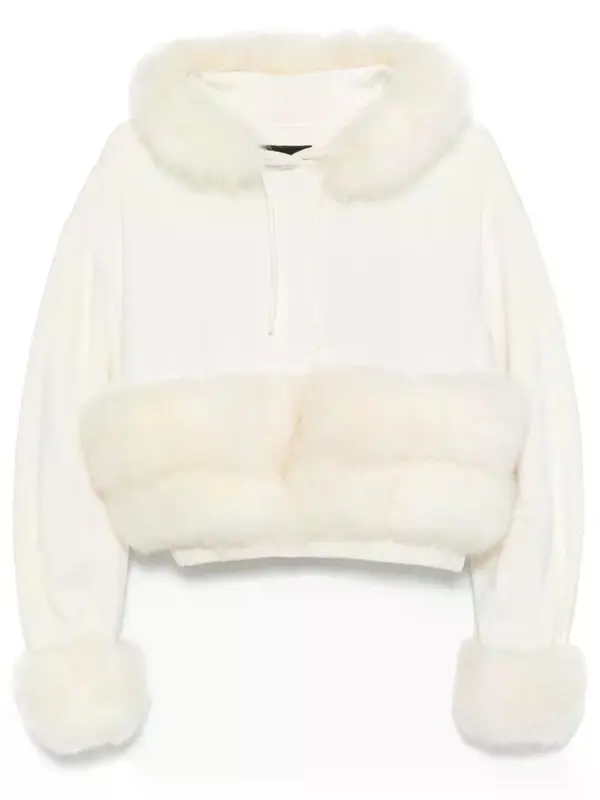 LOULOU Faux-fur Trimmed Cropped Hoodie - Neutrals